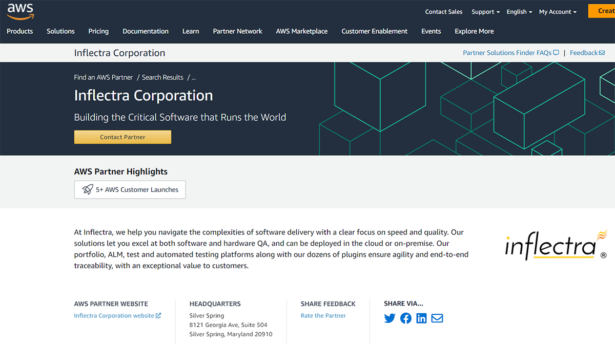 Inflectra Launches on AWS Marketplace through Amazon Partner